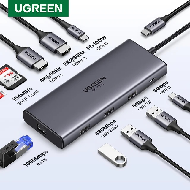 Đại lý bán Hub USB C 10 in 1 (15534) sang HDMI 8K30Hz, HDMI 4K60Hz ...