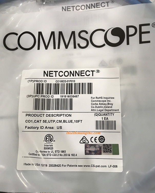 Dây mạng commscope 3m Cat5e 10 FT Blue, Dây nhảy COMMSCOPE/AMP Cat5e 3m ...
